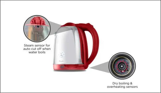 Preethi Armour Electric Kettle (red) 1500-Watt (Size 1.2 / 1.5 / 1.8 ...