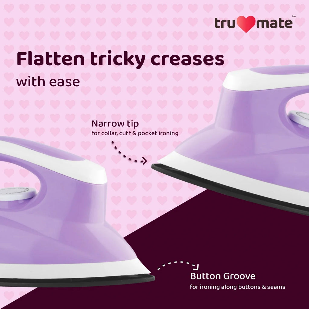 trumate trucrease dry iron 1000W with non-stick PTFE Soleplate – Purpl ...