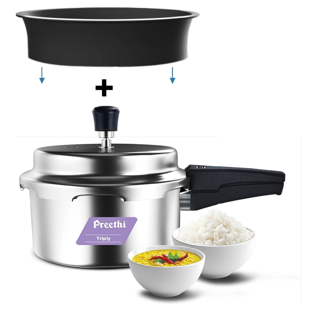 Preethi 2.5L Triply Outerlid Pressure Cooker with Spill Splash Shield ...