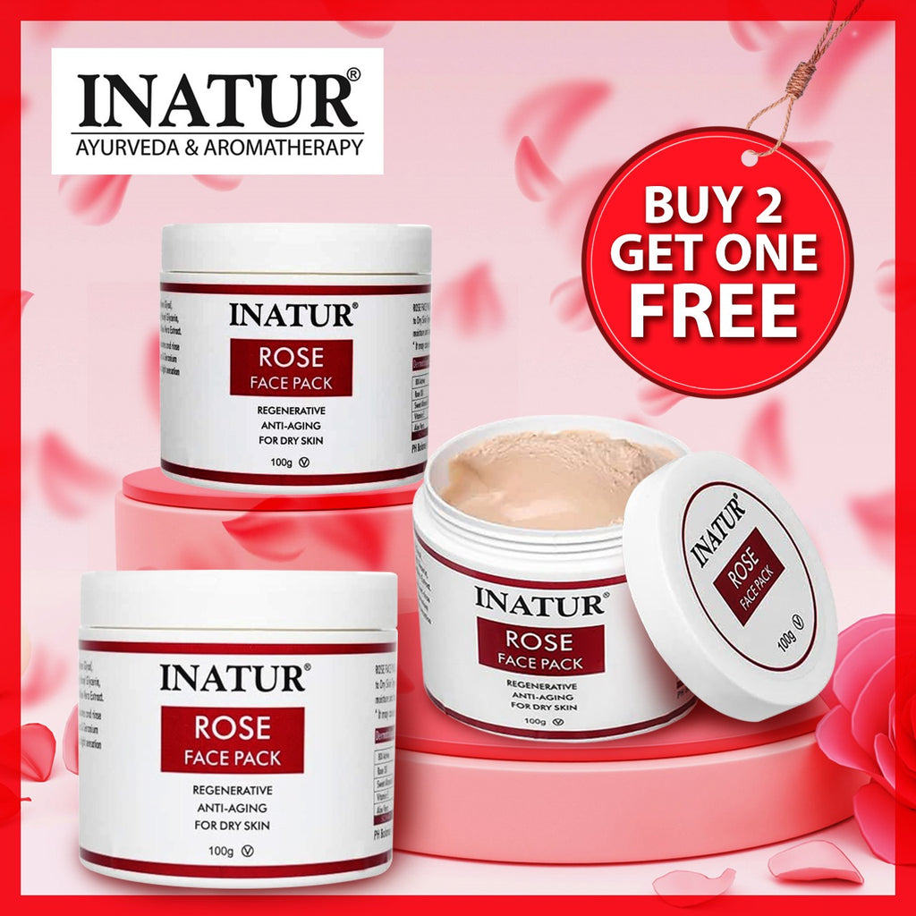 Buy 2 Get 1 Free INATUR Rose Face Pack , Rose Oil, Almond Oil, Aloe Ve ...