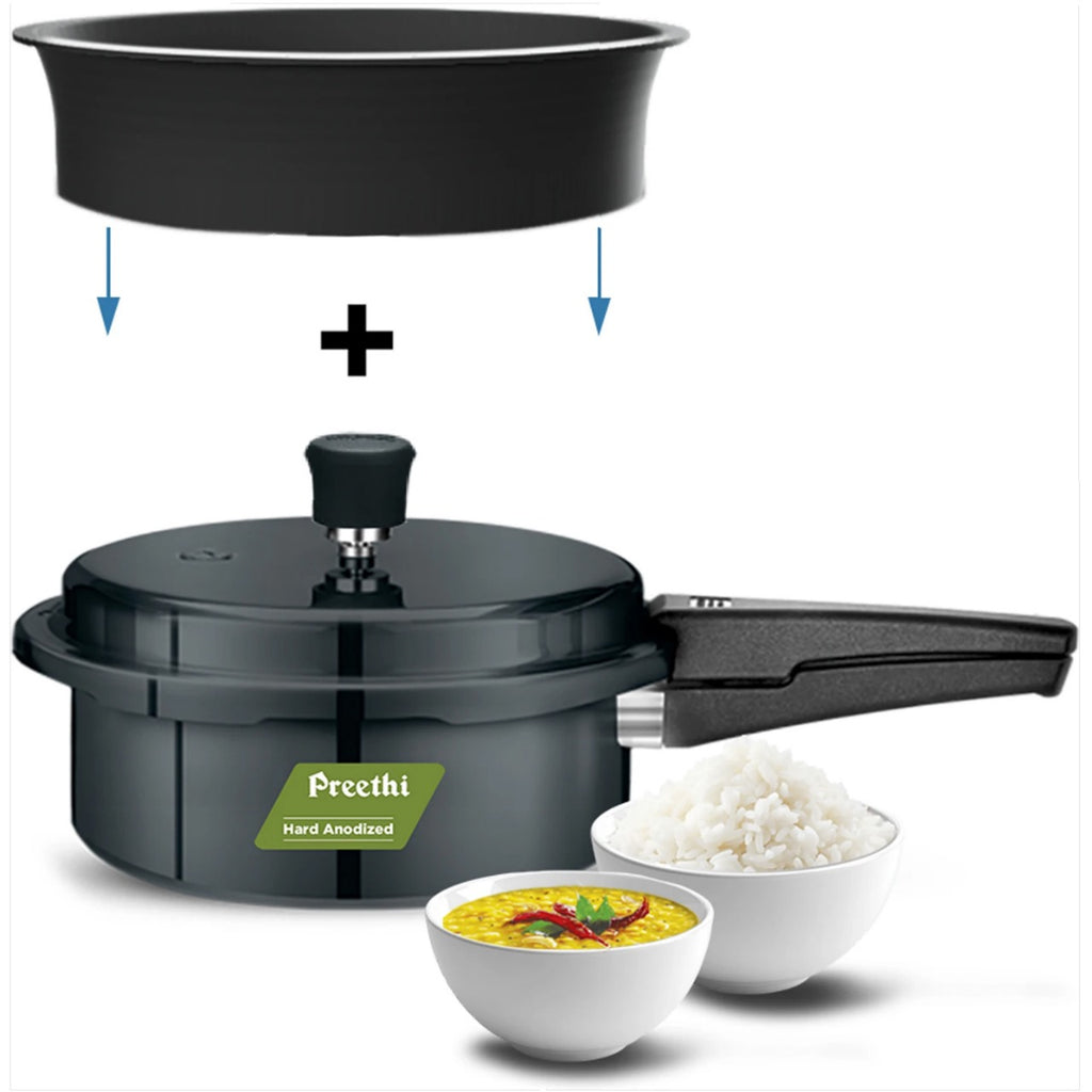 Preethi Hard Anodised Pressure Cooker with Spill Splash Shield 3L Oute ...