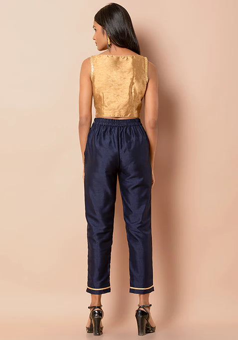 Indya Navy Gota Insert Fitted Pants Large– Vvalyou