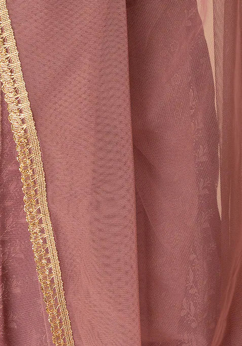 Indya Dusty Pink Lace Detail Mesh Dupatta– Vvalyou