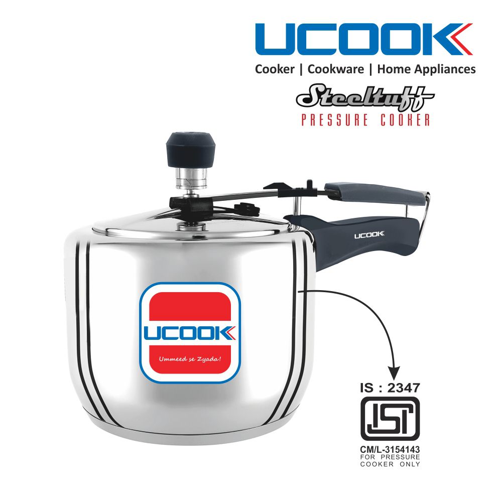 UCOOK Steeltuff Induction Base Stainless Steel Pressure Cooker 3 Litre ...